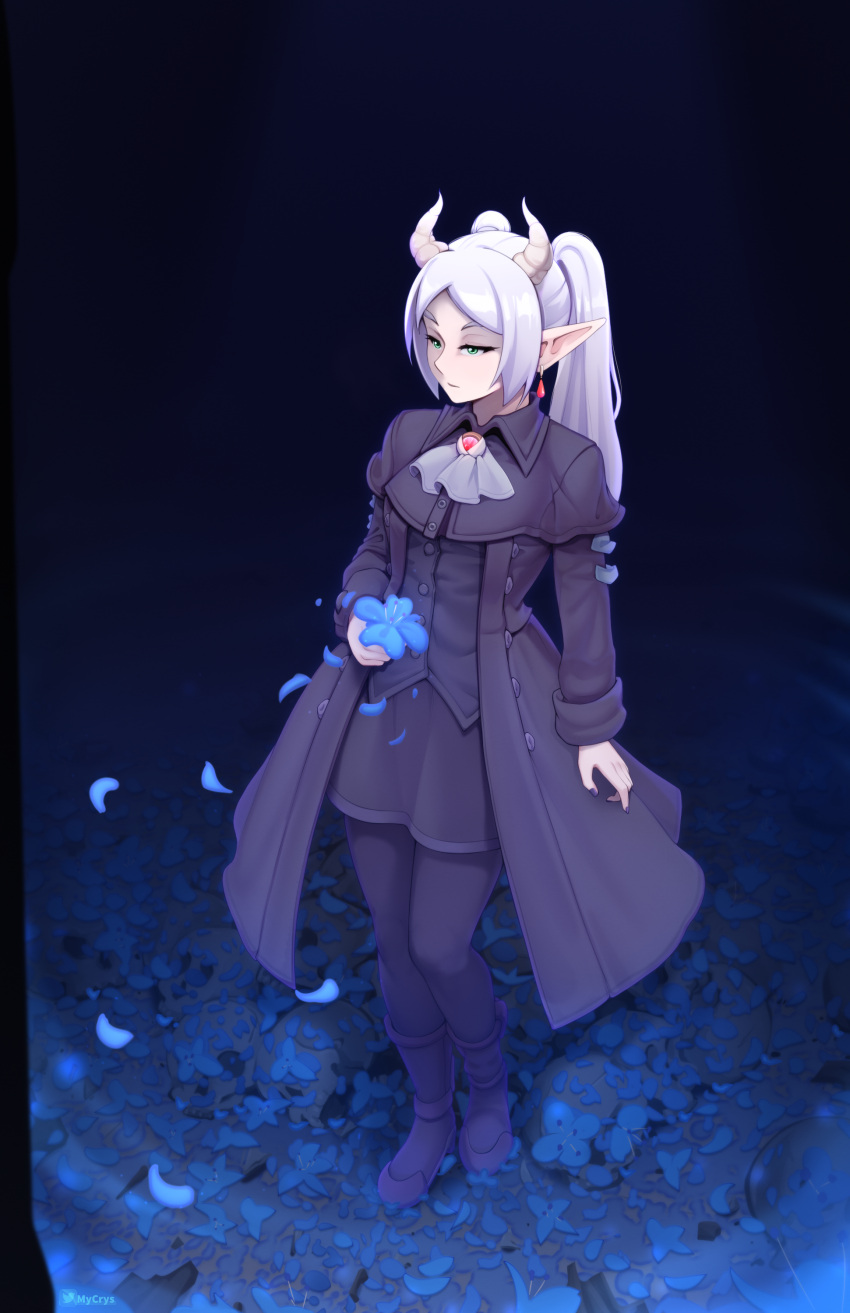 Safebooru - 1girl absurdres black jacket black pantyhose black shoes black skirt blue flower ...