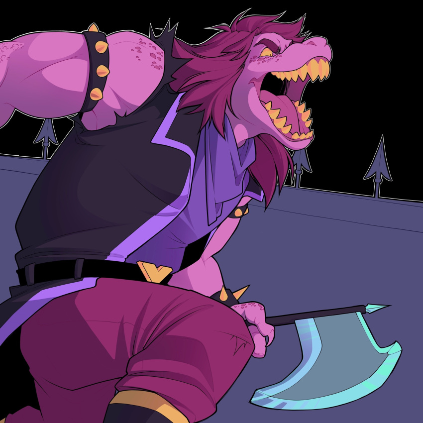 Safebooru - 1girl 2024 2d anthro armlet axe black jacket claws ...