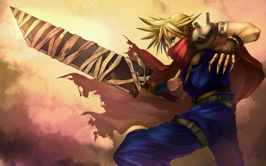 Safebooru - 1boy absurdres armor blonde hair buster sword cape cloud ...