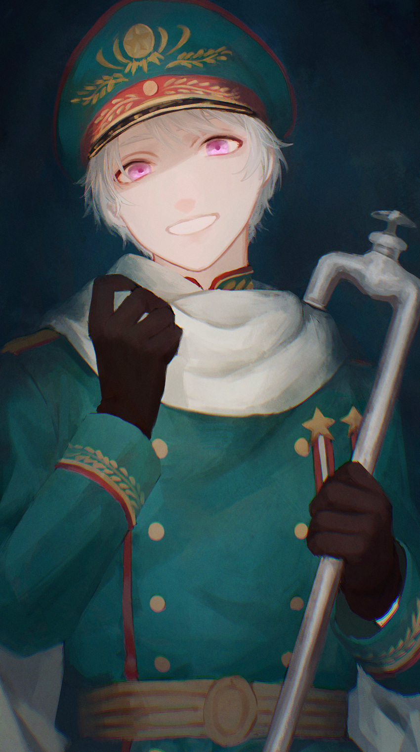 Safebooru - 1boy absurdres ahoge axis powers hetalia belt black gloves blue background buttons ...