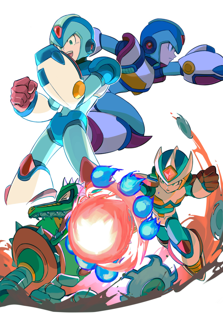 Safebooru - arm cannon armor blue armor blue helmet firing forehead jewel green eyes helmet ...