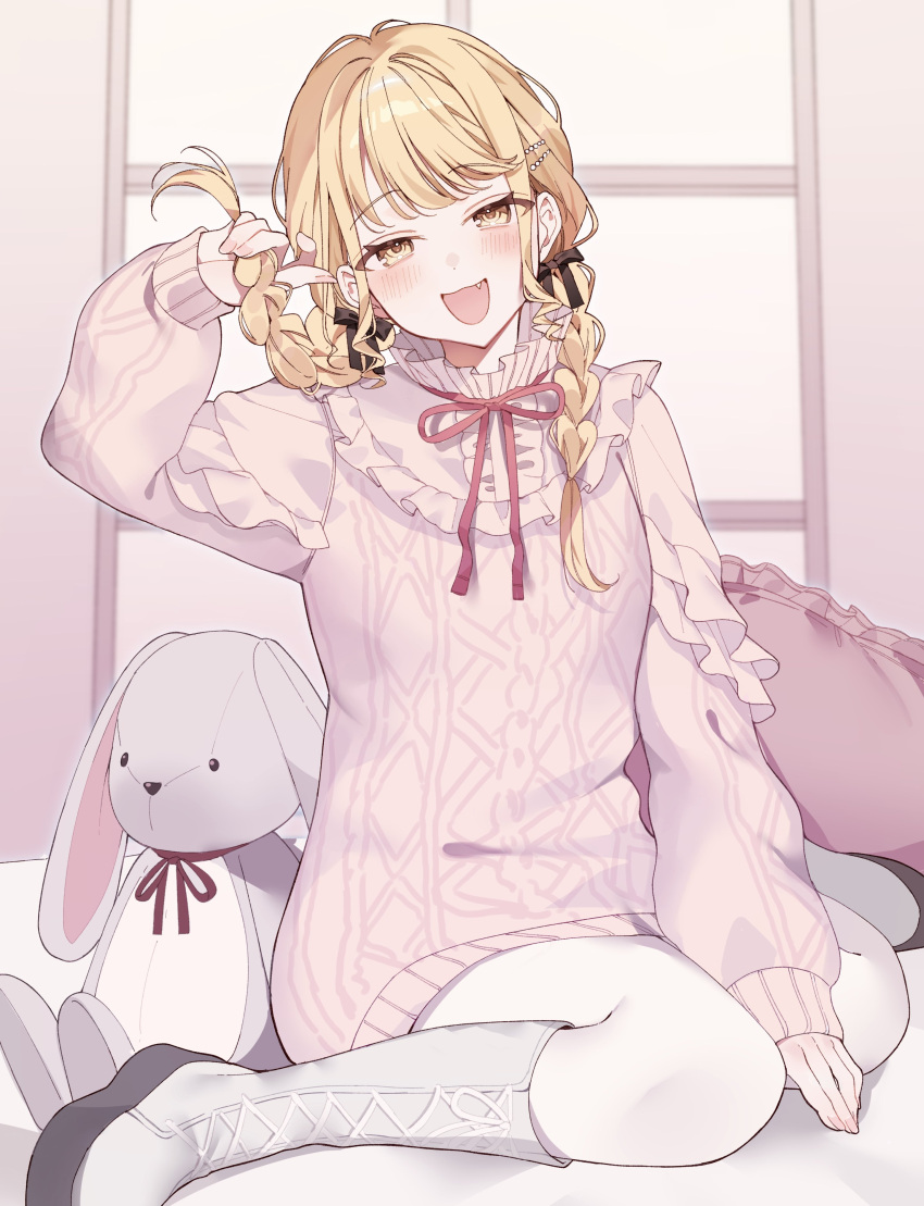 Safebooru - 1girl absurdres blonde hair boots braid fang fujita kotone gakuen idolmaster grey ...