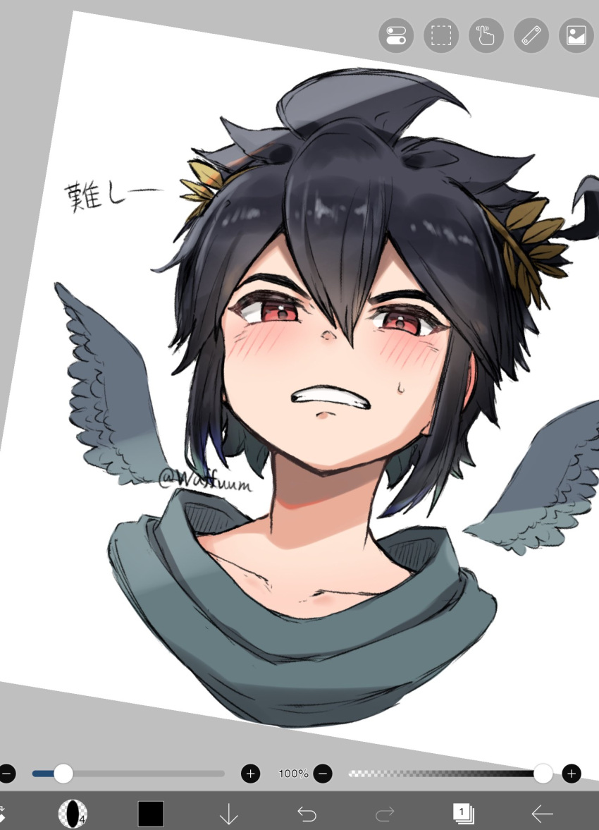 Safebooru - 1boy ahoge art tools in frame artist name black hair clenched teeth collarbone dark ...