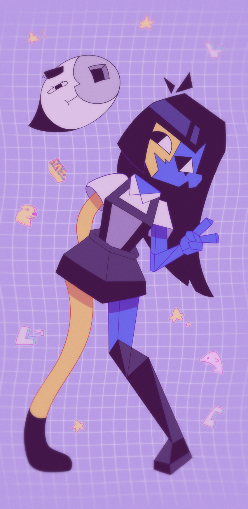 Safebooru - 2girls absurdres black hair black skirt blue skin colored skin disembodied head ena ...