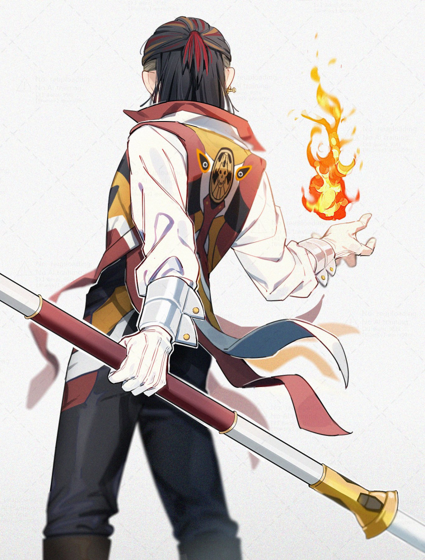 Safebooru - aam09212 black hair black pants cowboy shot fire fire ...