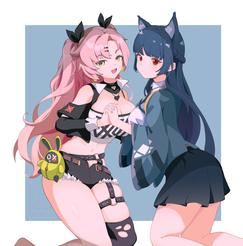 Safebooru - animal ears fox ears holding hands hoshimi miyabi long hair looking at viewer ...