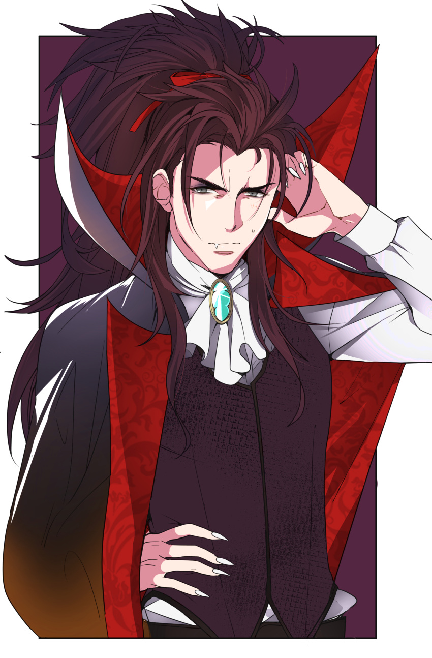 Safebooru - 1boy absurdres ascot brown hair closed mouth fingernails ...