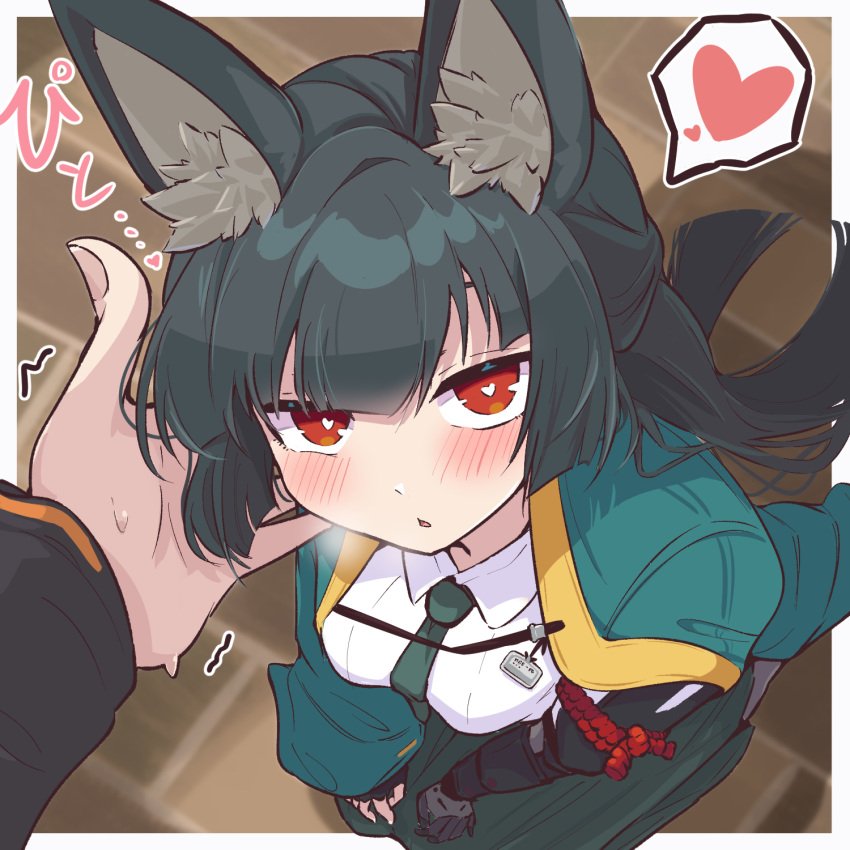 Safebooru - 1boy 1girl animal ear fluff animal ears aqua jacket aqua necktie black hair blush ...