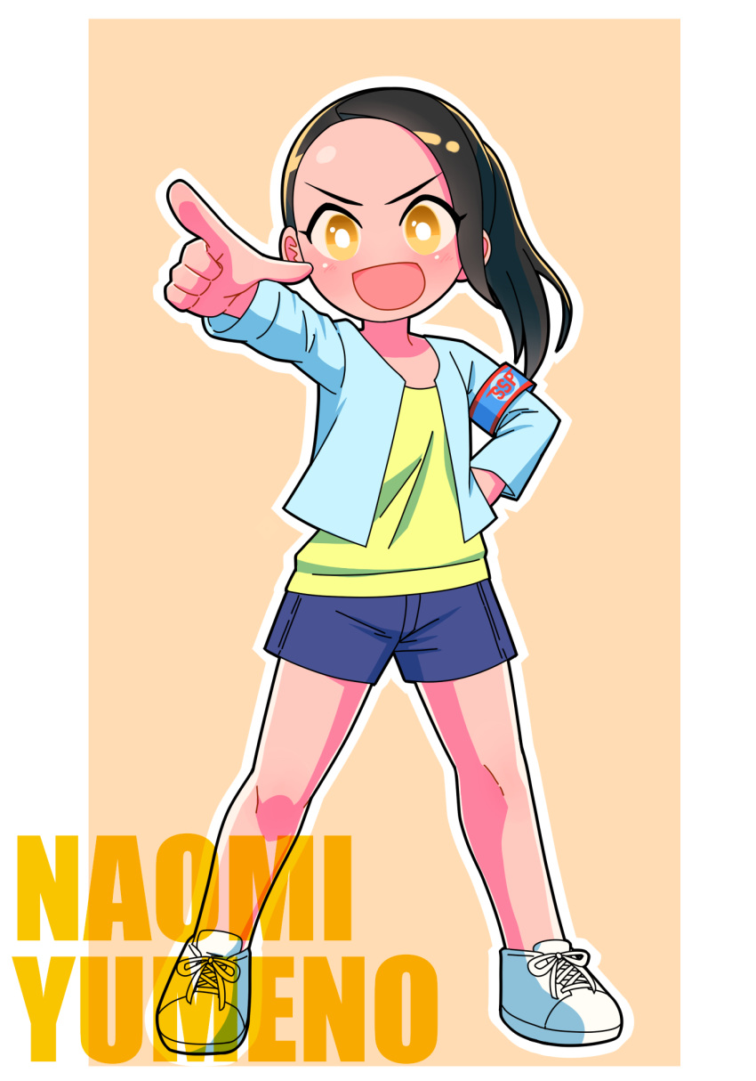 Safebooru - 1girl :d animification armband bare legs blue armband blue ...