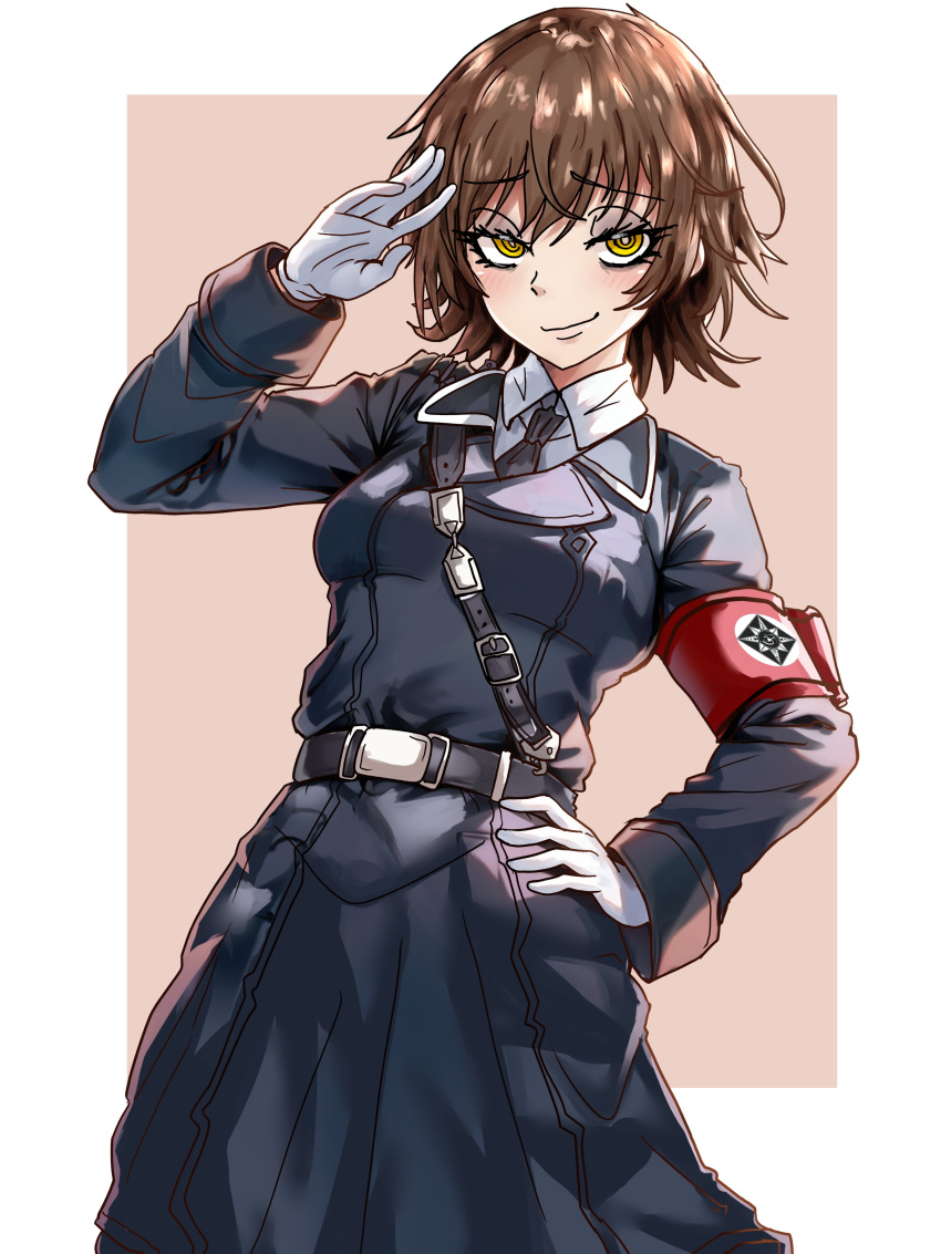 Safebooru - 1girl absurdres armband belt black belt black jacket black necktie brown eyes brown ...