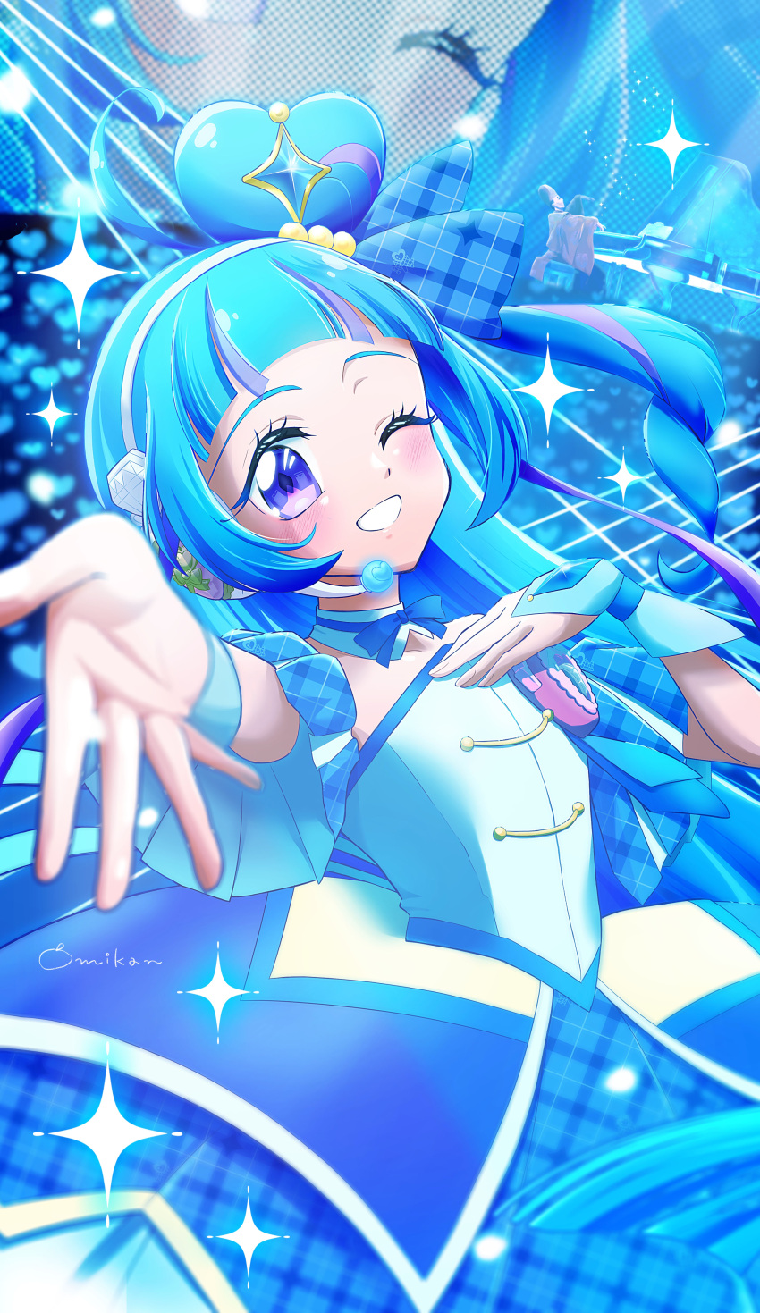 Safebooru - 1girl 1other absurdres aokaze nana artist name blue bow ...