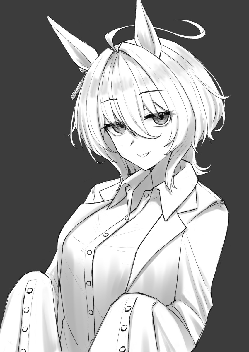 Safebooru - 1girl absurdres agnes tachyon (umamusume) ahoge animal ears buttons collared shirt ...