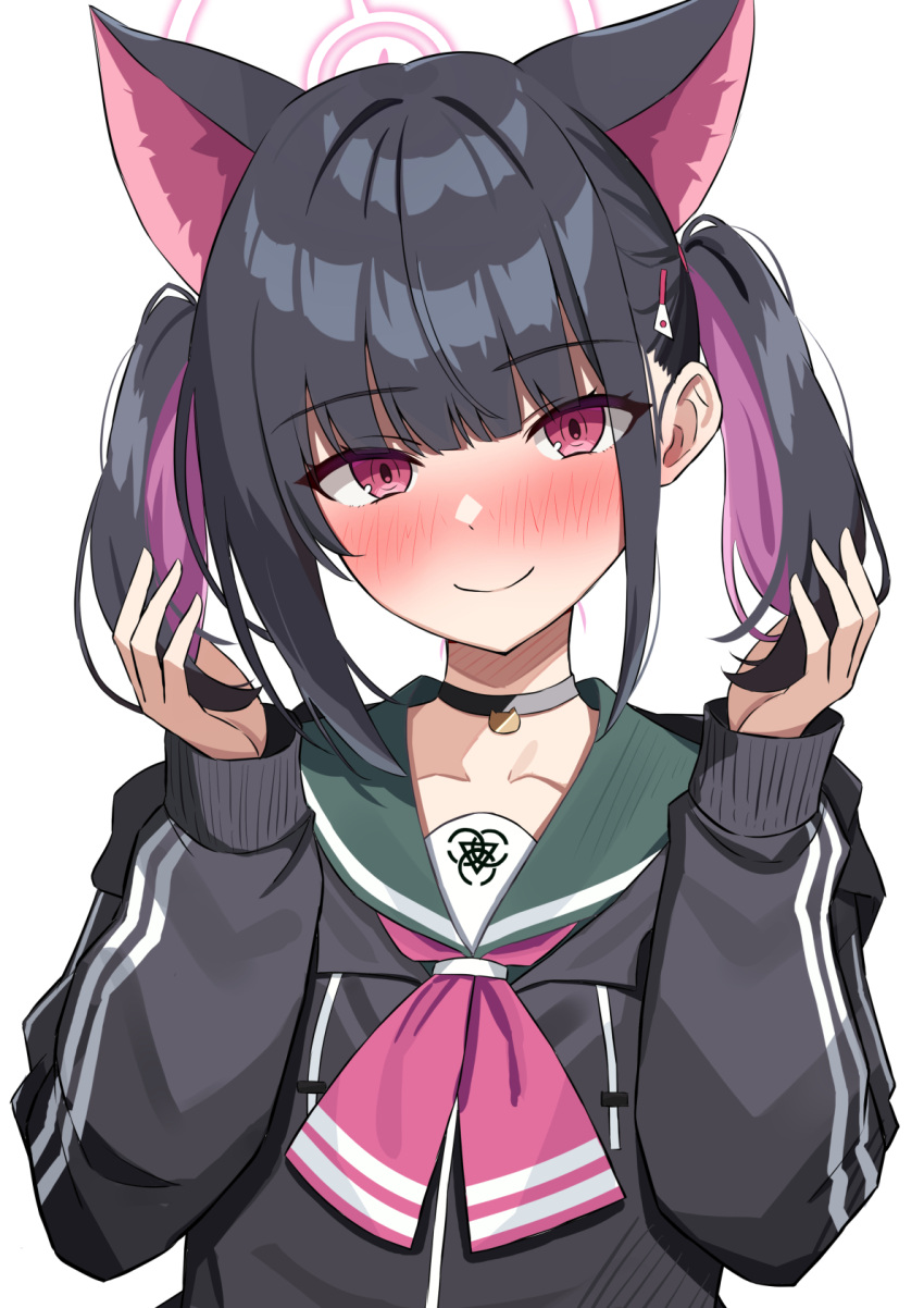 Safebooru - 1girl alternate hairstyle amenocchi animal ears black choker black hair black hoodie ...