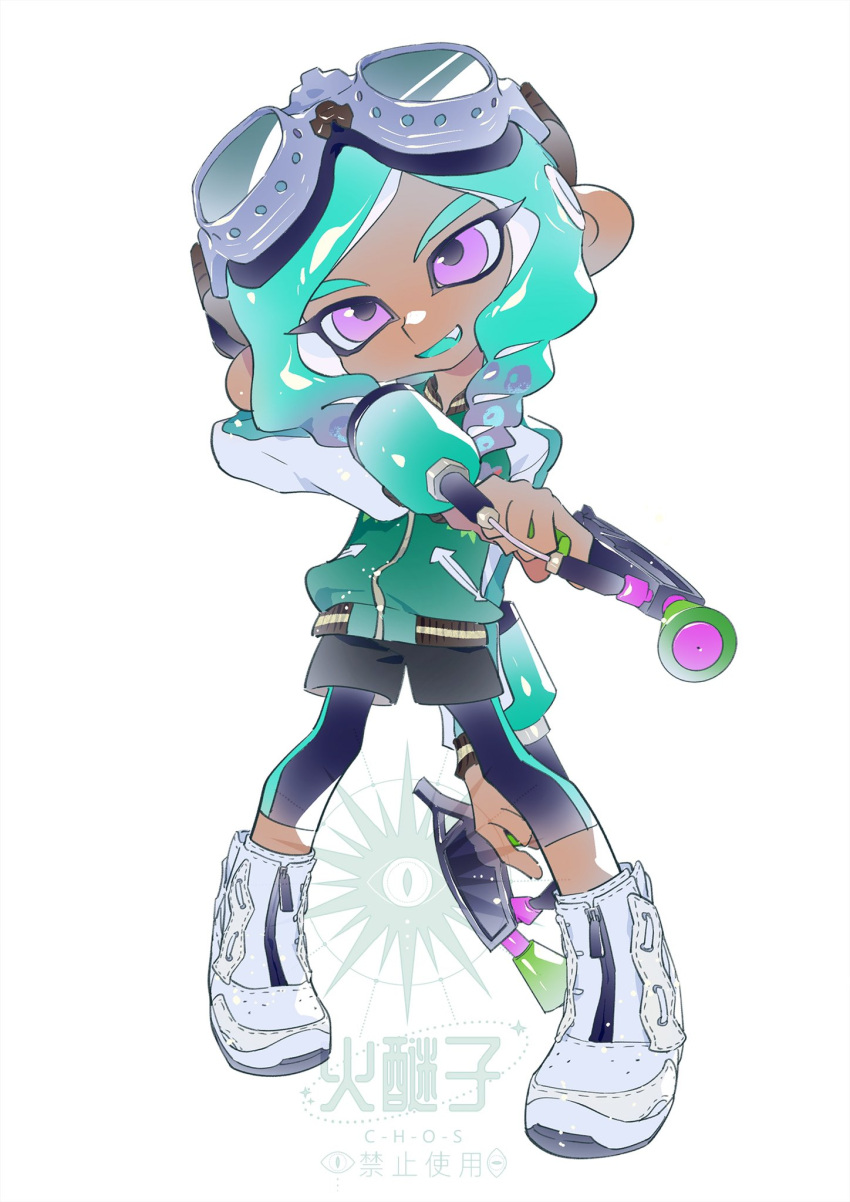 Safebooru - 1girl aviator goggles black shorts blue hair blue leggings ...