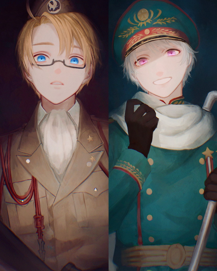 Safebooru - 2boys absurdres ahoge america (hetalia) ascot axis powers hetalia belt black-framed ...