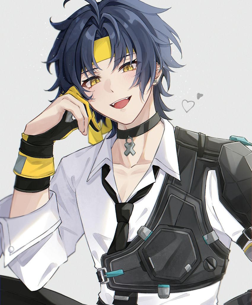 Safebooru - 1boy armor asaba harumasa black choker black gloves black hair black necktie blush ...