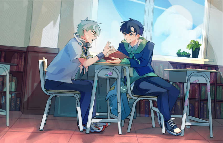 Safebooru - 2boys alien stage black eyes black hair black pants blue ...