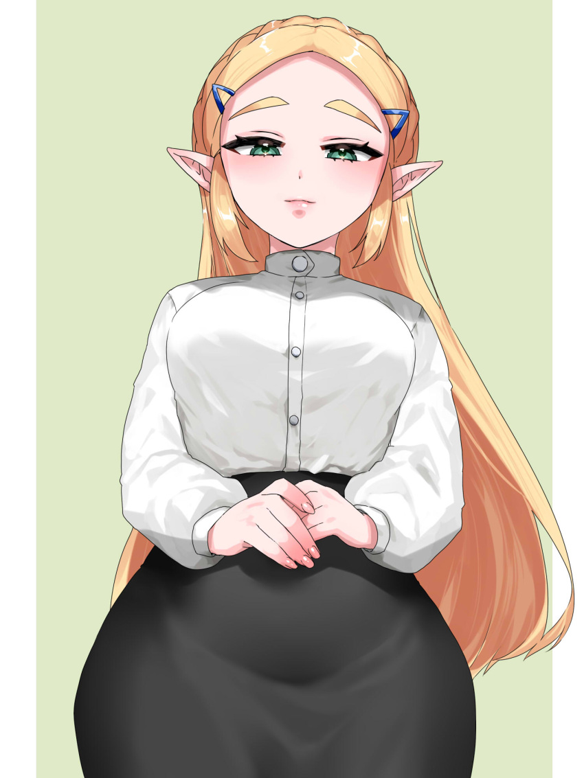 Safebooru - 1girl alternate costume black skirt blonde hair border ...