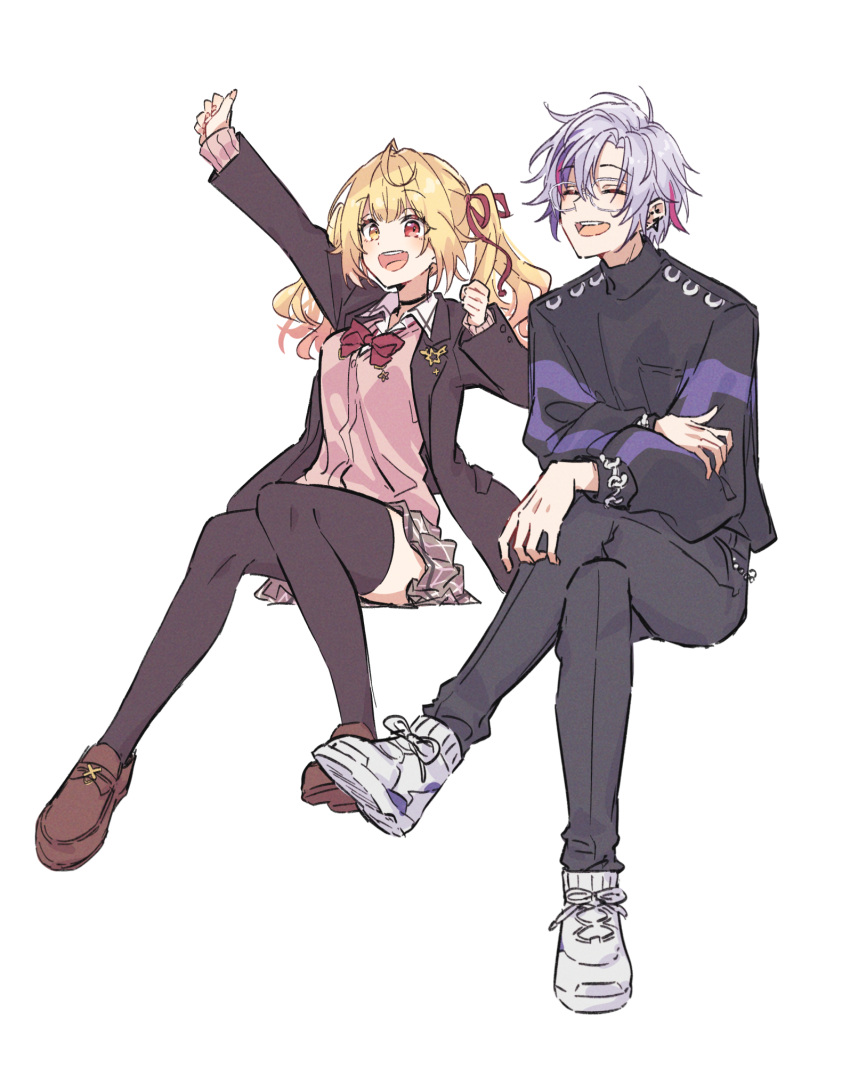 Safebooru - 1boy 1girl black pants black shirt black thighhighs blazer ...