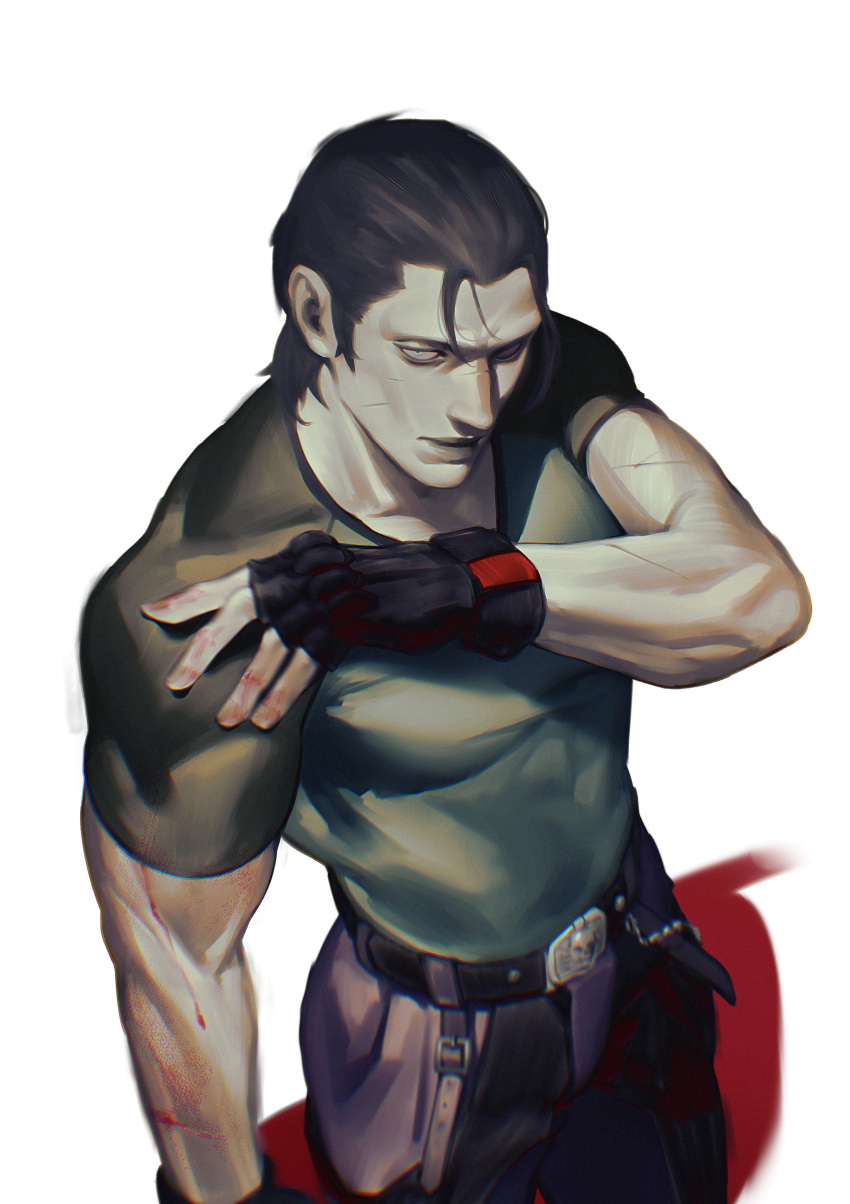 Safebooru - 1boy 9gu 84 absurdres arm up belt belt buckle black belt black gloves black hair ...