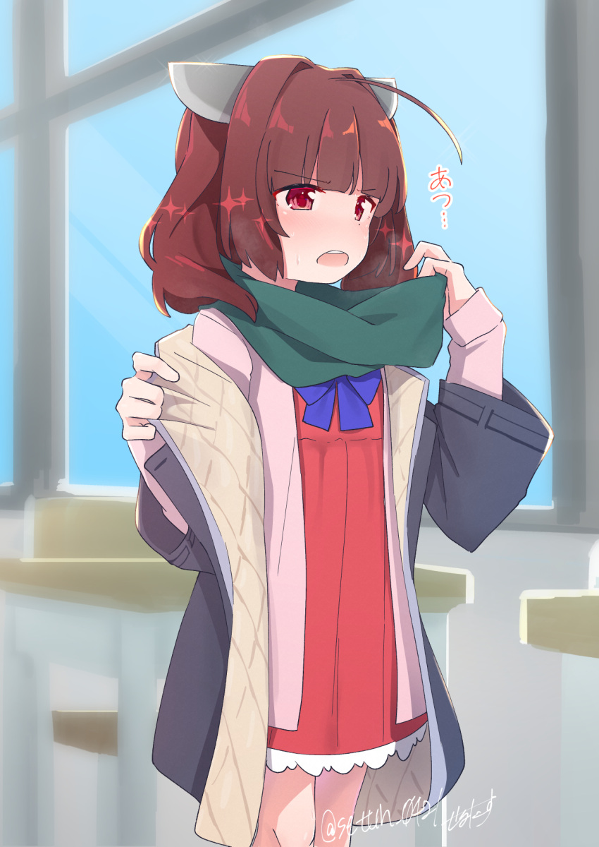 Safebooru 1girl Blush Bow Bowtie Brown Eyes Brown Hair Dress Green 0474
