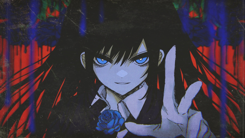 Safebooru - 1girl absurdres ado (utaite) black hair blue eyes blue ...