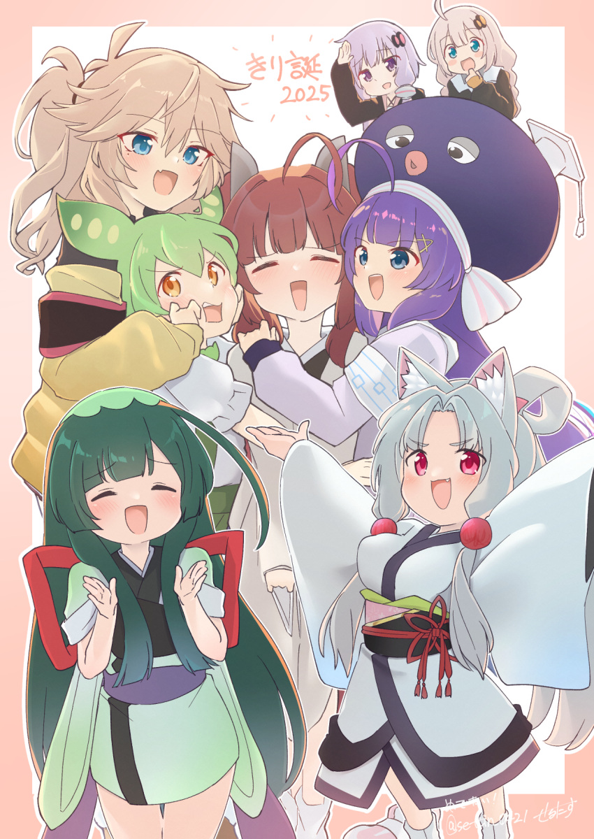 Safebooru - 6+girls ahoge animal ears blonde hair blue eyes blush border brown hair closed eyes ...