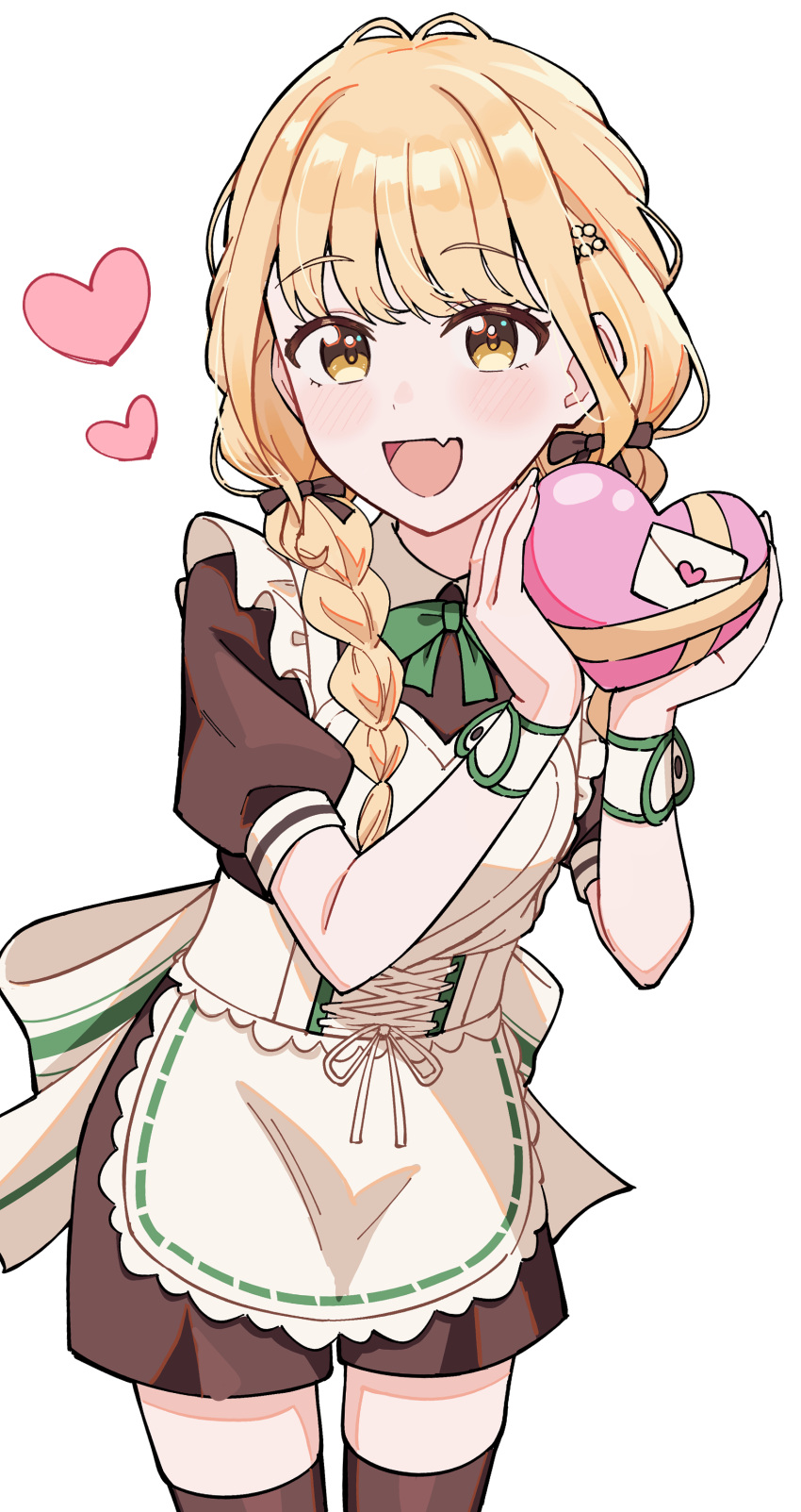 Safebooru - 1girl :d absurdres antenna hair apron black ribbon black thighhighs blonde hair ...