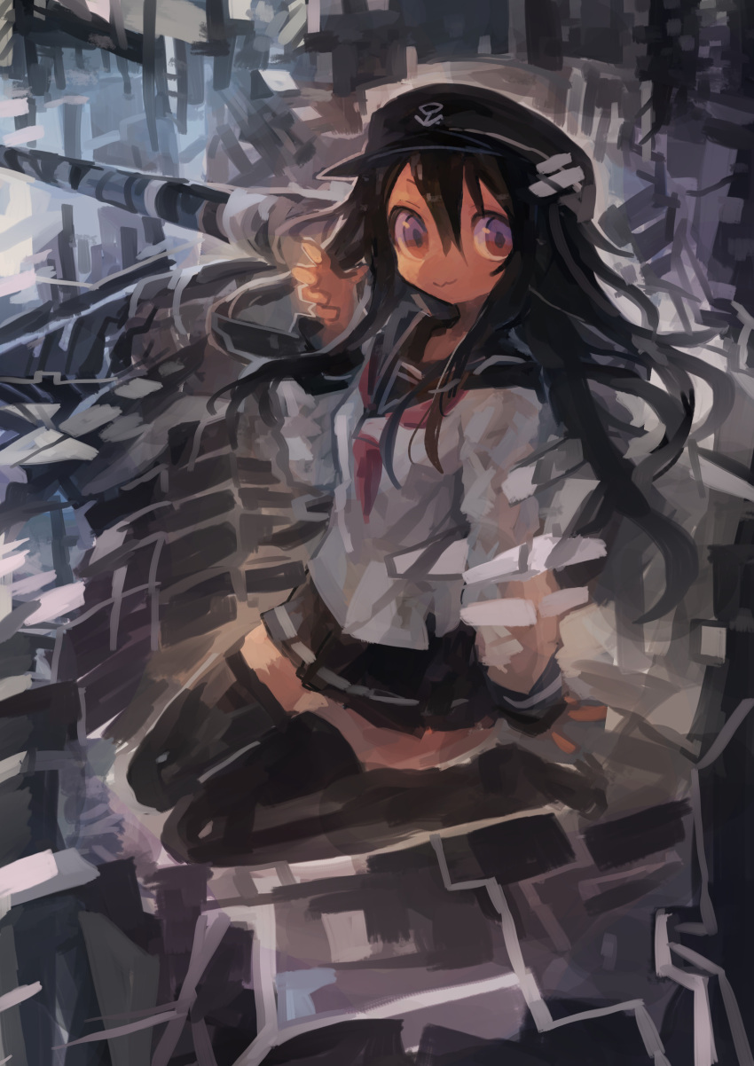 Safebooru - 1girl absurdres akatsuki (kancolle) anchor symbol black hair black skirt black ...