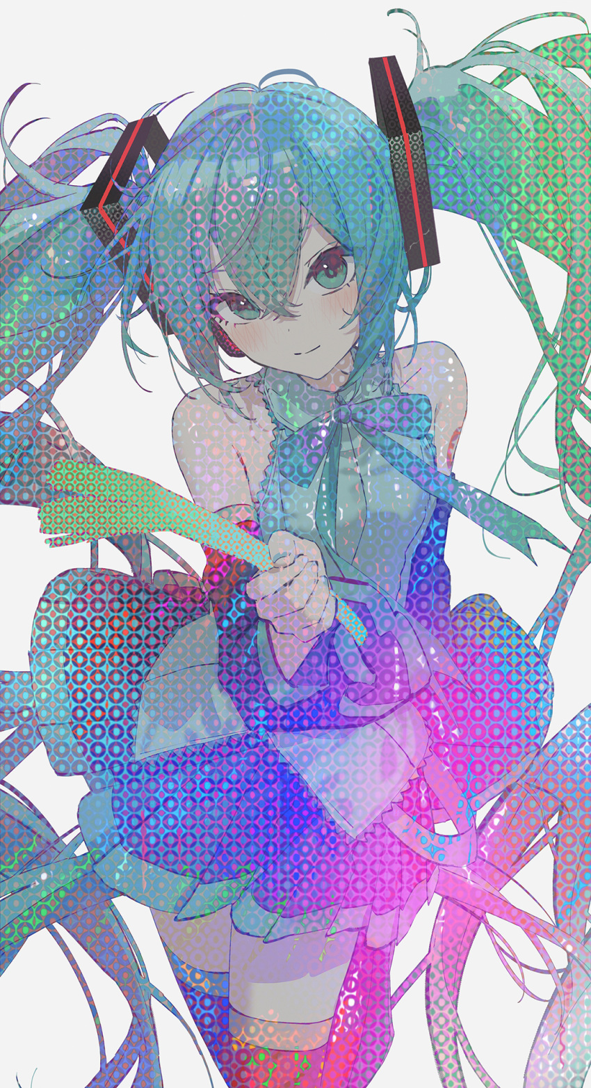 Safebooru - 1girl aqua eyes aqua hair arm behind back bare shoulders blush boots chinese ...