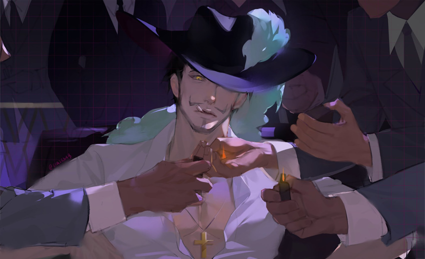 Safebooru - beard cigarette dracule mihawk facial hair hat feather ...