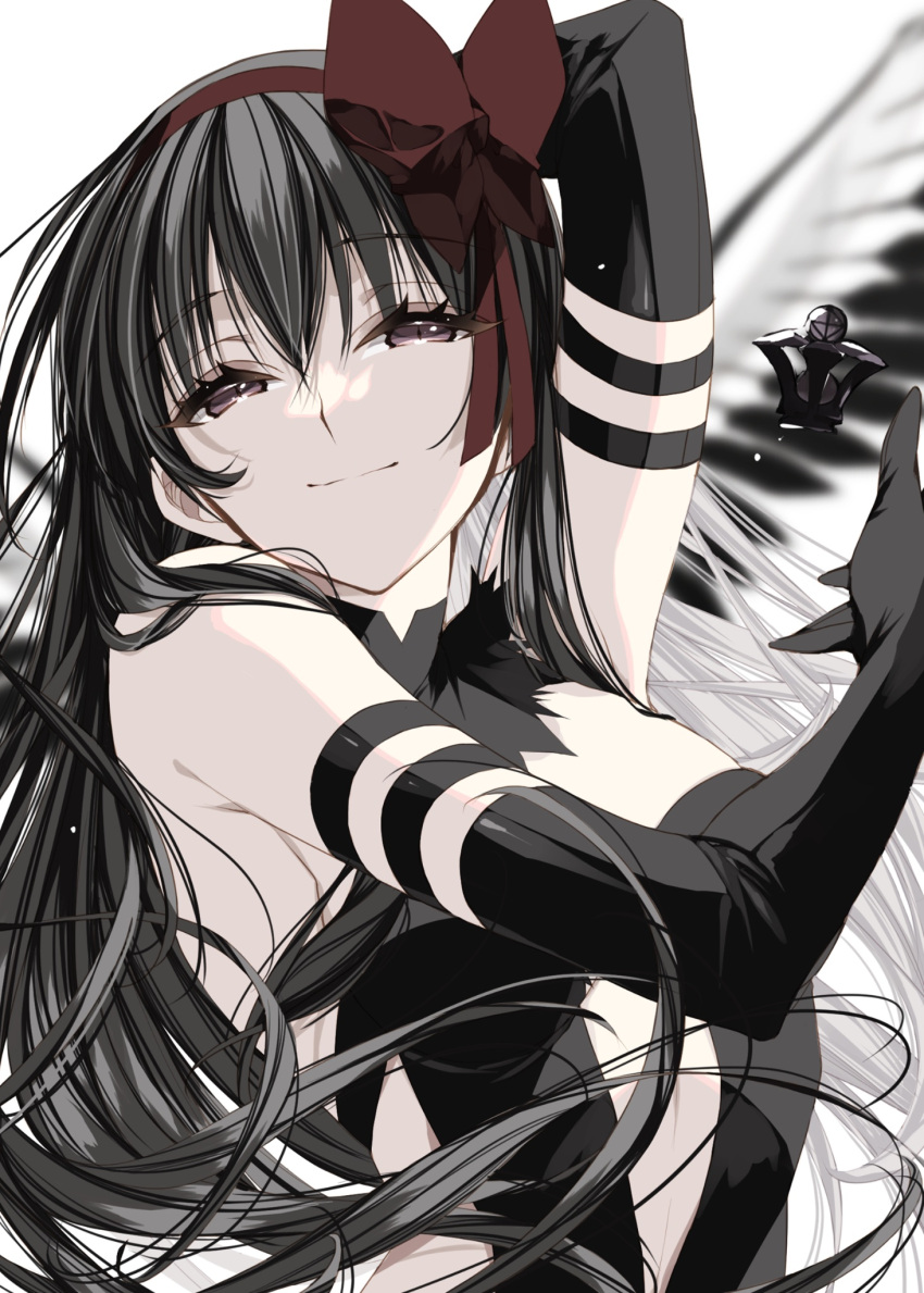 Safebooru - 1girl akemi homura akuma homura arm up black dress black gloves black hair black ...