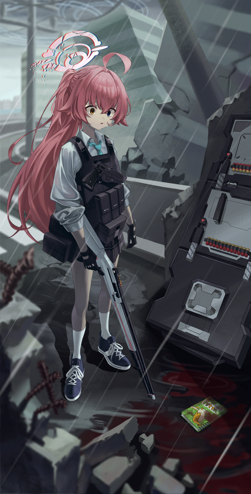 Safebooru - 1girl absurdres ahoge black gloves black skirt blood blue archive blue eyes broken ...