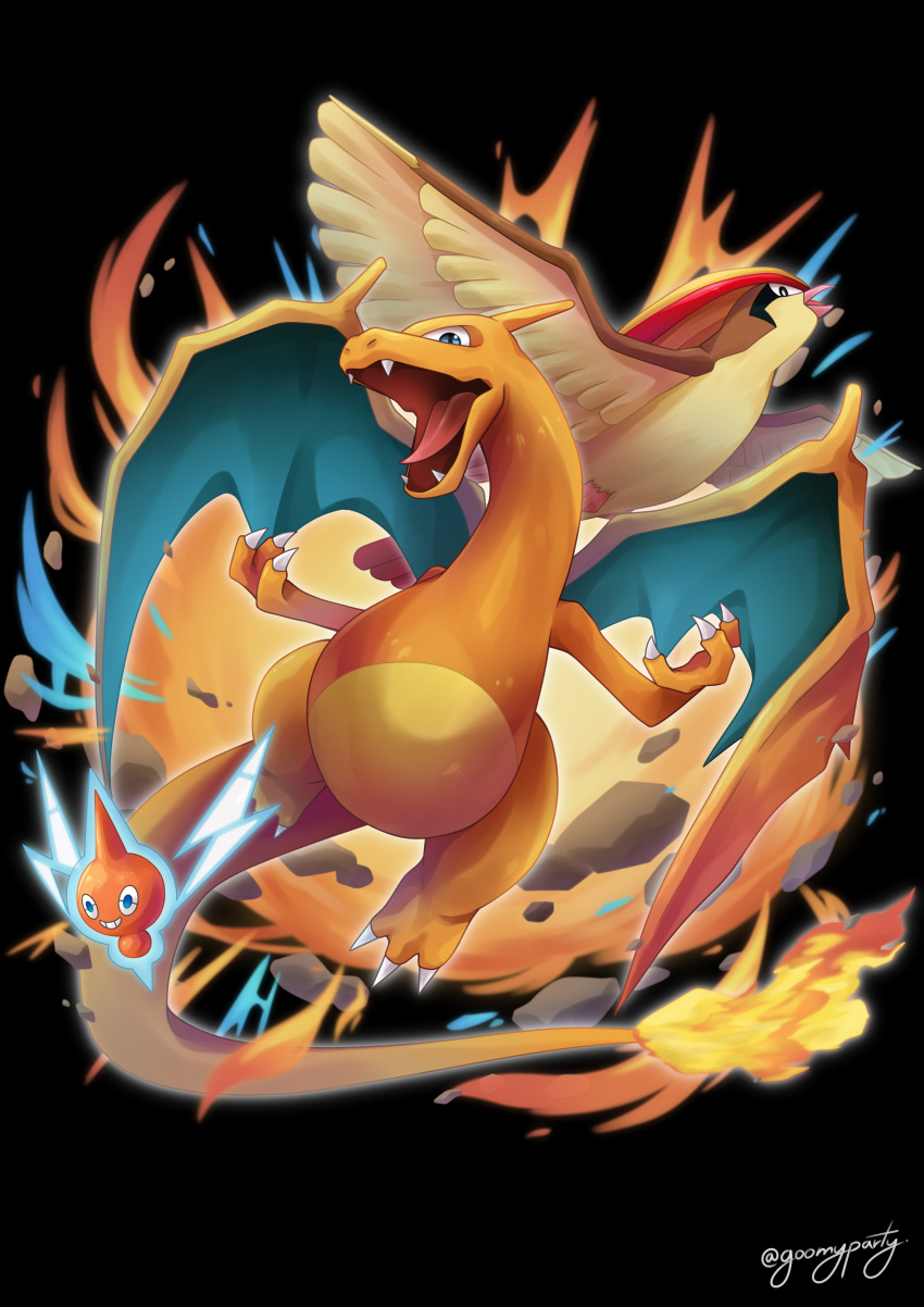Safebooru - absurdres black background blue eyes charizard commentary ...