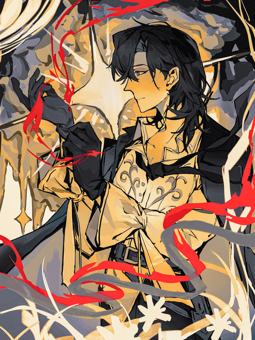 Safebooru - 1boy absurdres belt black belt black coat black gloves black hair black necktie ...