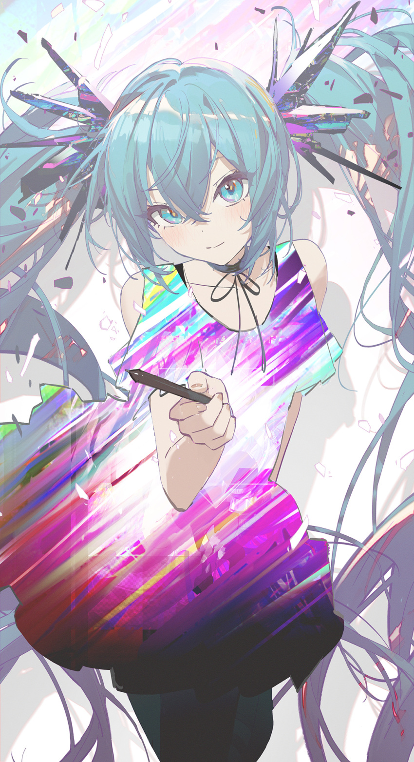 Safebooru - 1girl aqua eyes aqua hair arm behind back bare shoulders blush chinese commentary ...