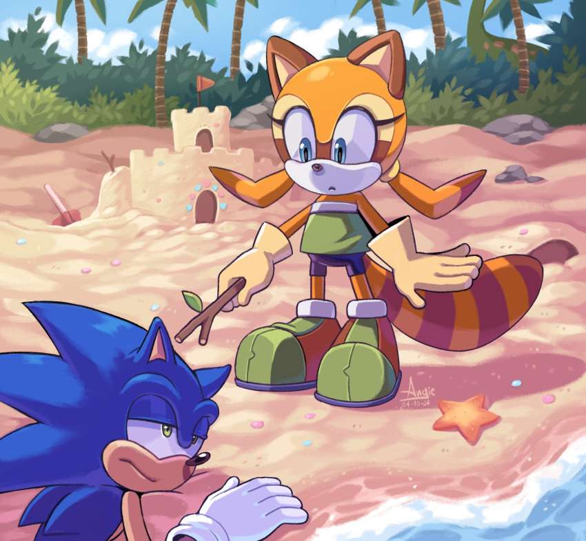 Safebooru 1boy 1girl Angiethecat Beach Black Shorts Blue Fur Brown 2137