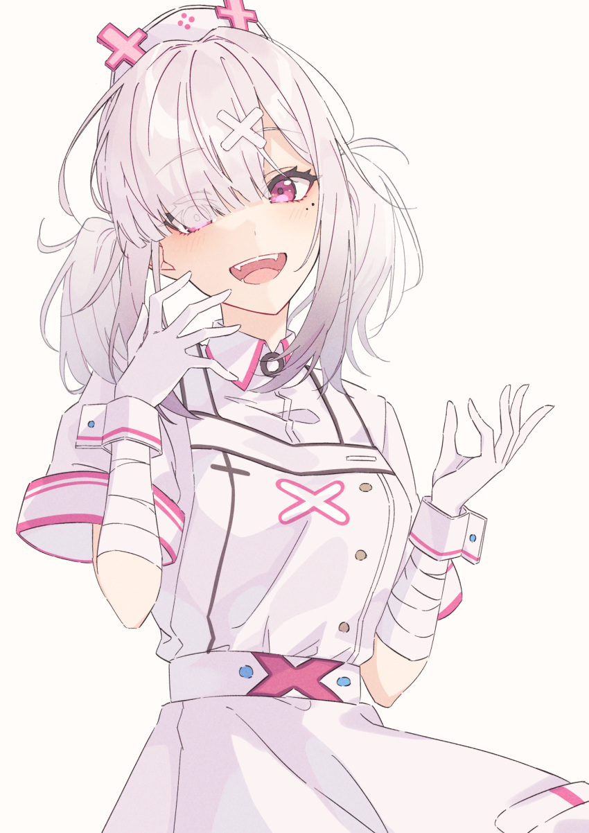 Safebooru - 1girl apron bandaged arm bandages collared shirt hair ornament hair over one eye hat ...