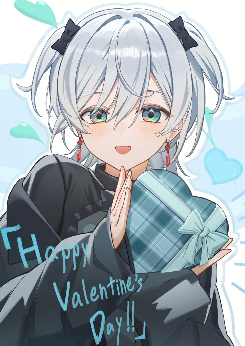 Safebooru - 1girl absurdres black bow black jacket black shirt blush bow box earrings edible sus ...