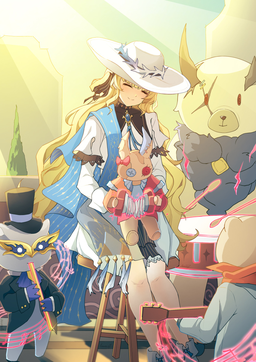 Safebooru - 1girl absurdres akaze07 black bow black collar blonde hair blue gemstone blue sash ...