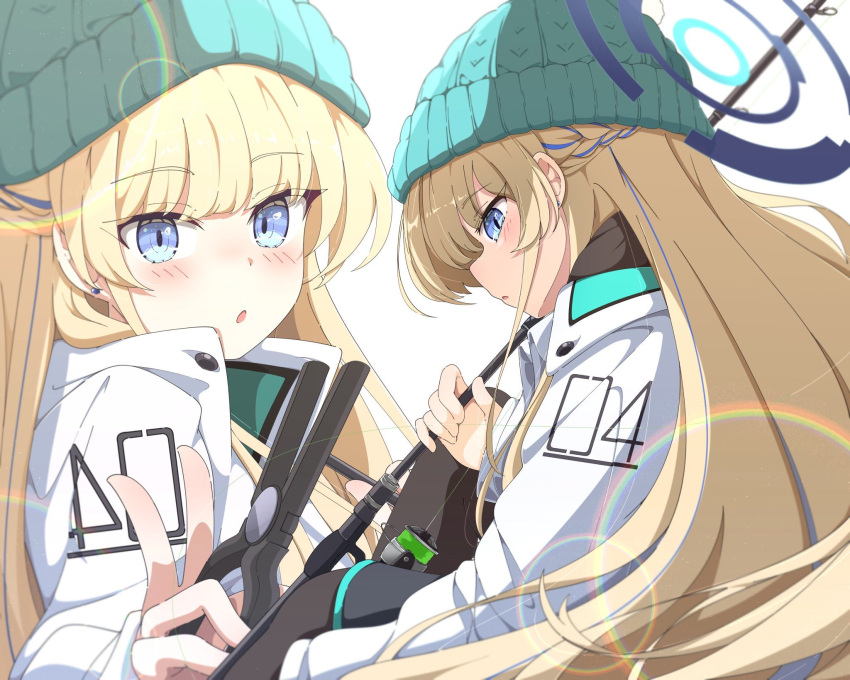 Safebooru - 1girl :o alternate costume aqua hat beanie blonde hair blue archive blue eyes blue ...