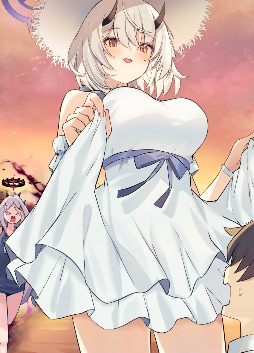 Safebooru - 2girls absurdres blue archive demon horns dress halo hat highres hina (blue archive ...