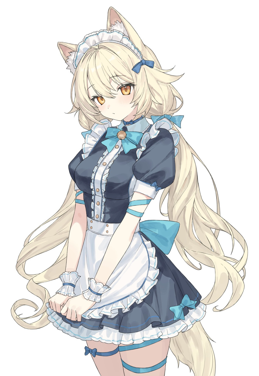 Safebooru - 1girl animal ears apron black dress blonde hair blue choker bow bowtie breasts cat ...