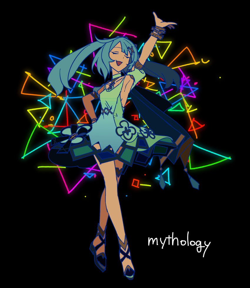 Safebooru - 1girl arm up armpits black background blue dress blue hair closed eyes clothing ...