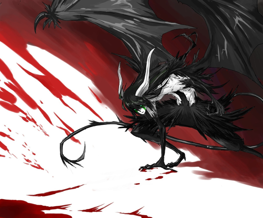 Safebooru - arrancar black hair bleach blood claws fur green eyes horns ...