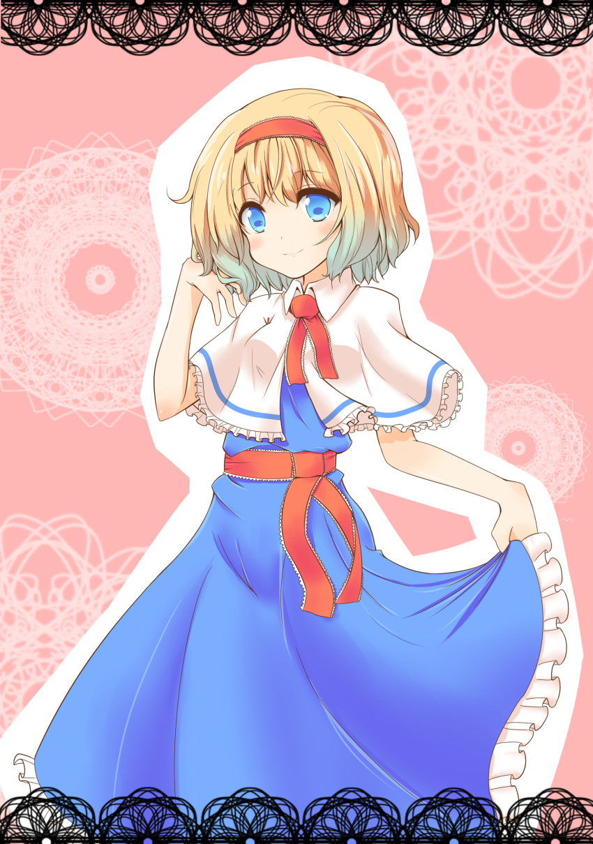 Safebooru - adjusting hair alice margatroid blonde hair blue eyes capelet doily fuguno gradient ...