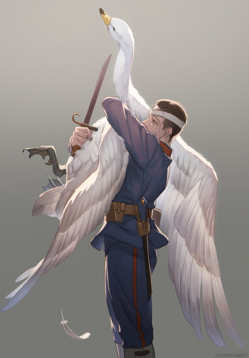 Safebooru - 1boy animal bird black eyes black hair blue jacket blue pants commentary request ...