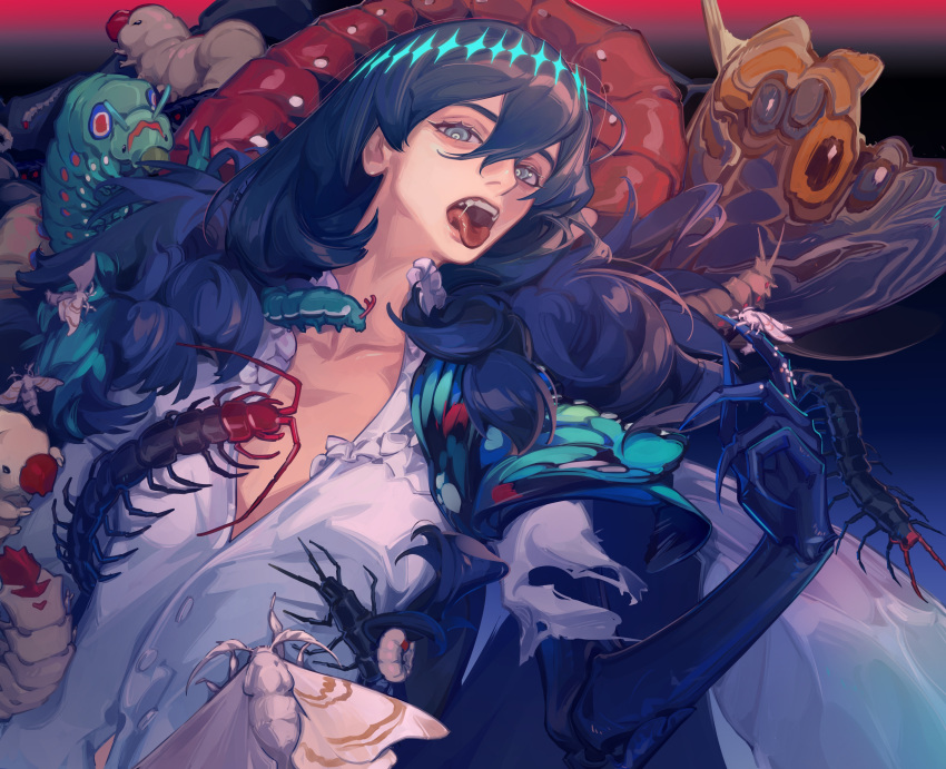 Safebooru - 1boy absurdres aldaduzuoaoda arthropod boy arthropod limbs black background blue ...