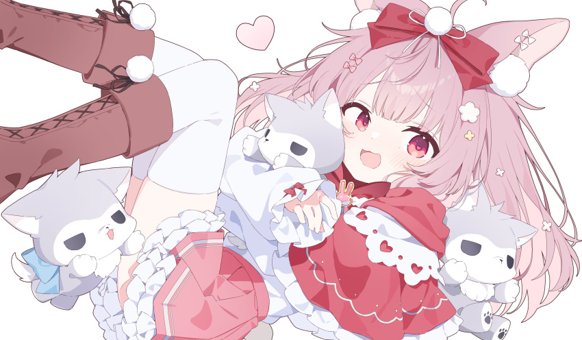 Safebooru - 1girl :d absurdres ahoge animal animal ear fluff animal ears animal hug blunt bangs ...