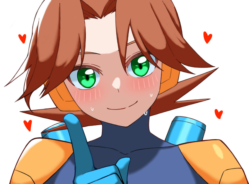 Safebooru - 1boy blue bodysuit blush bodysuit brown hair close-up green ...